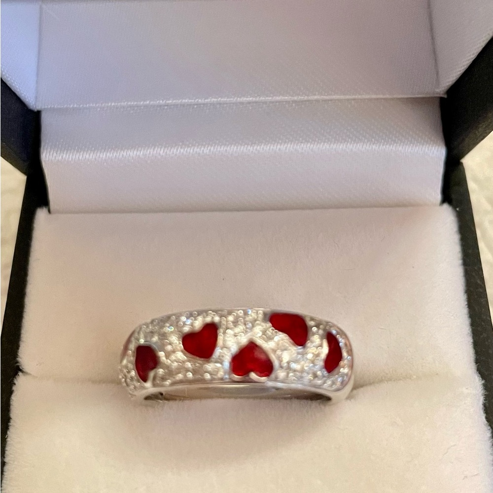 18k Red Enamel Hearts & Pave Diamonds Hidalgo Stackab… - Gem